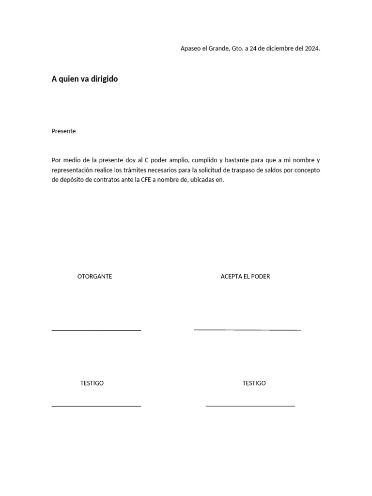 Carta Poder Cfe Formato | PDF