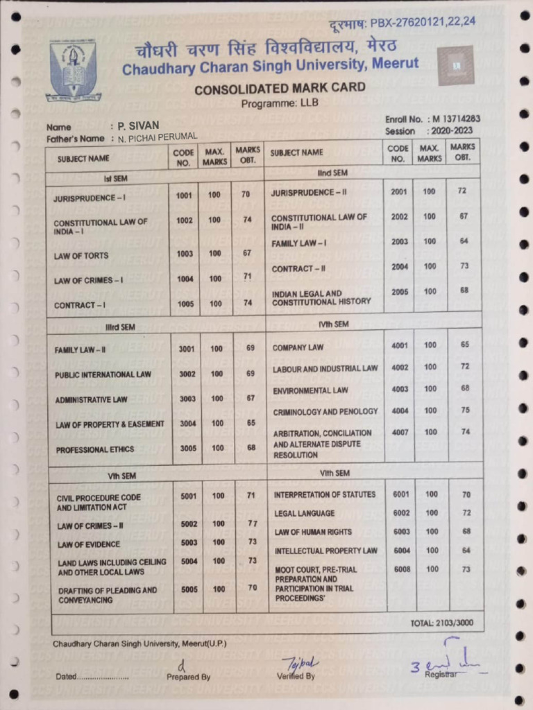 Consolidated Mark Card | PDF