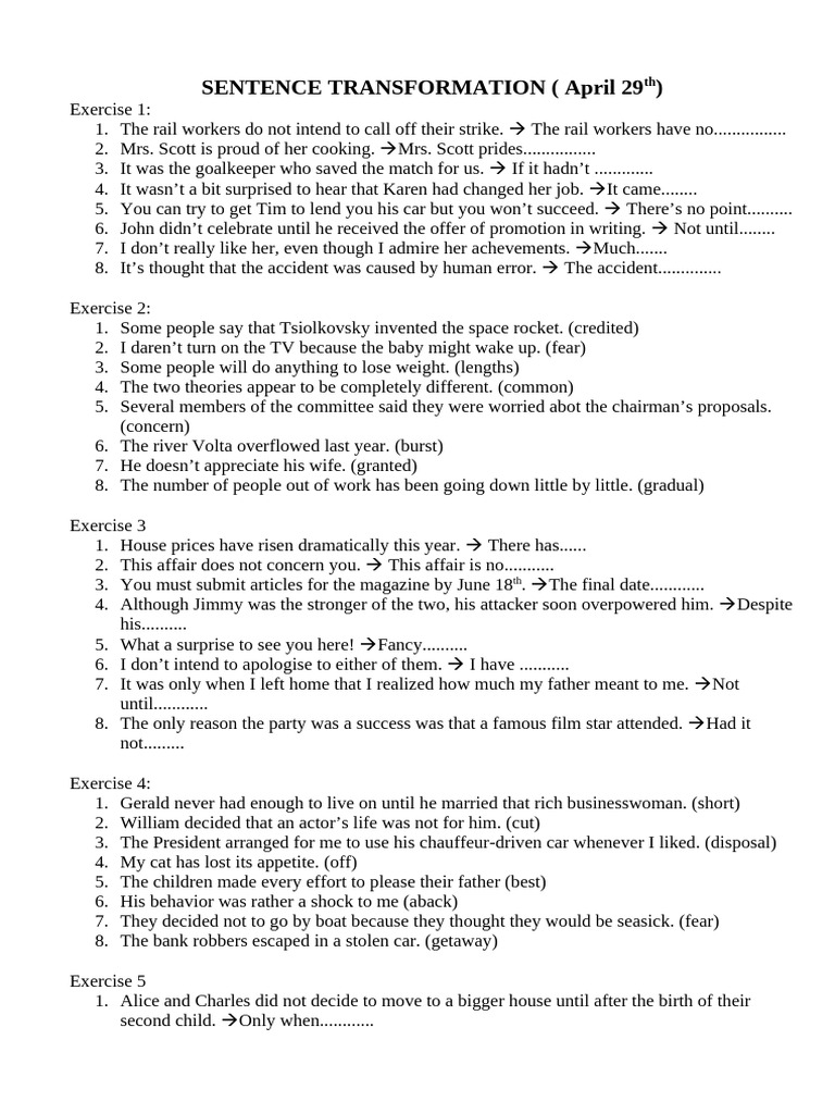 Class 8 Sentence Transformation Exercises | PDF