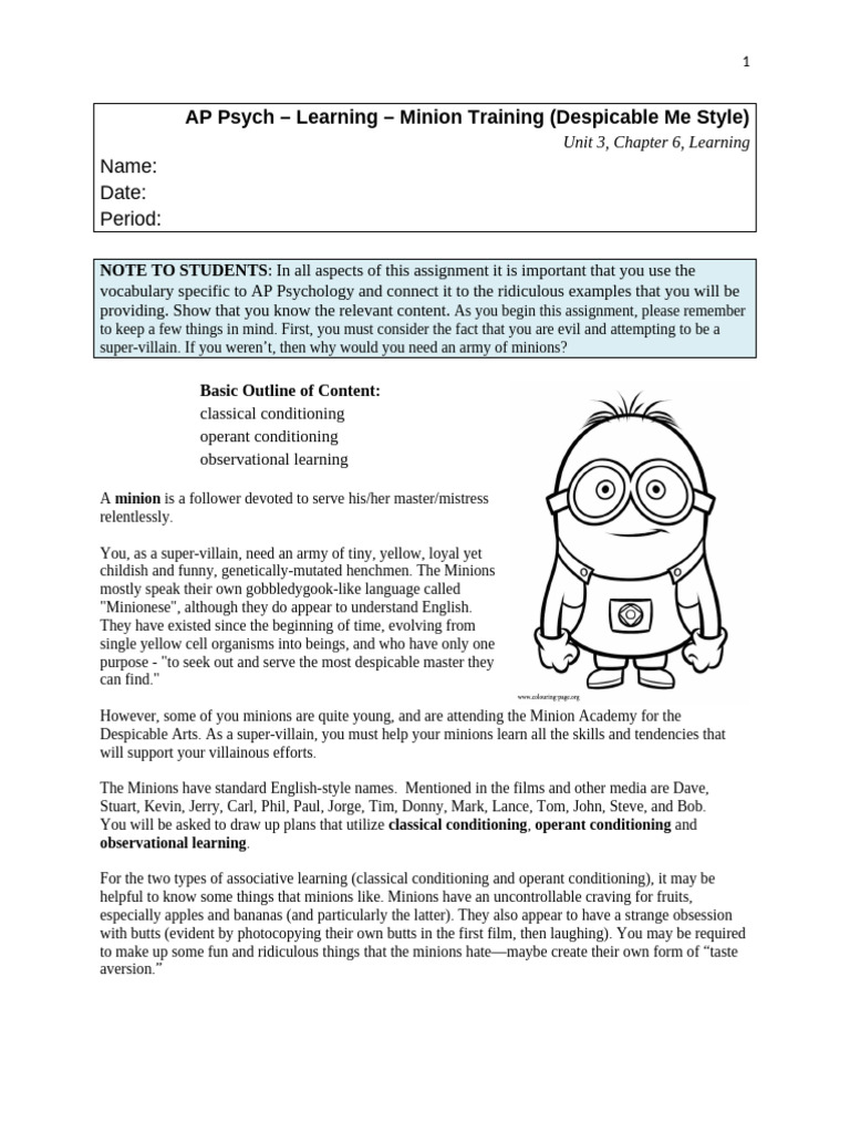 Minion Training in AP Psychology | PDF | Cognition | Psychological Concepts
