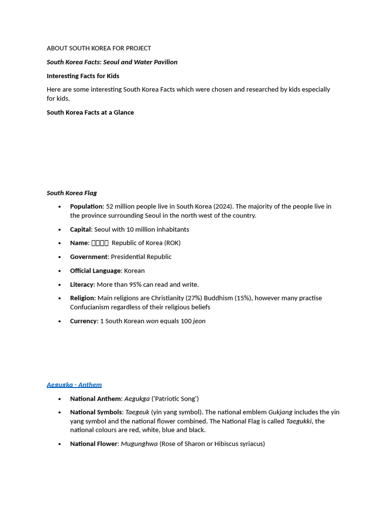 About South Korea For Project | PDF | Korea