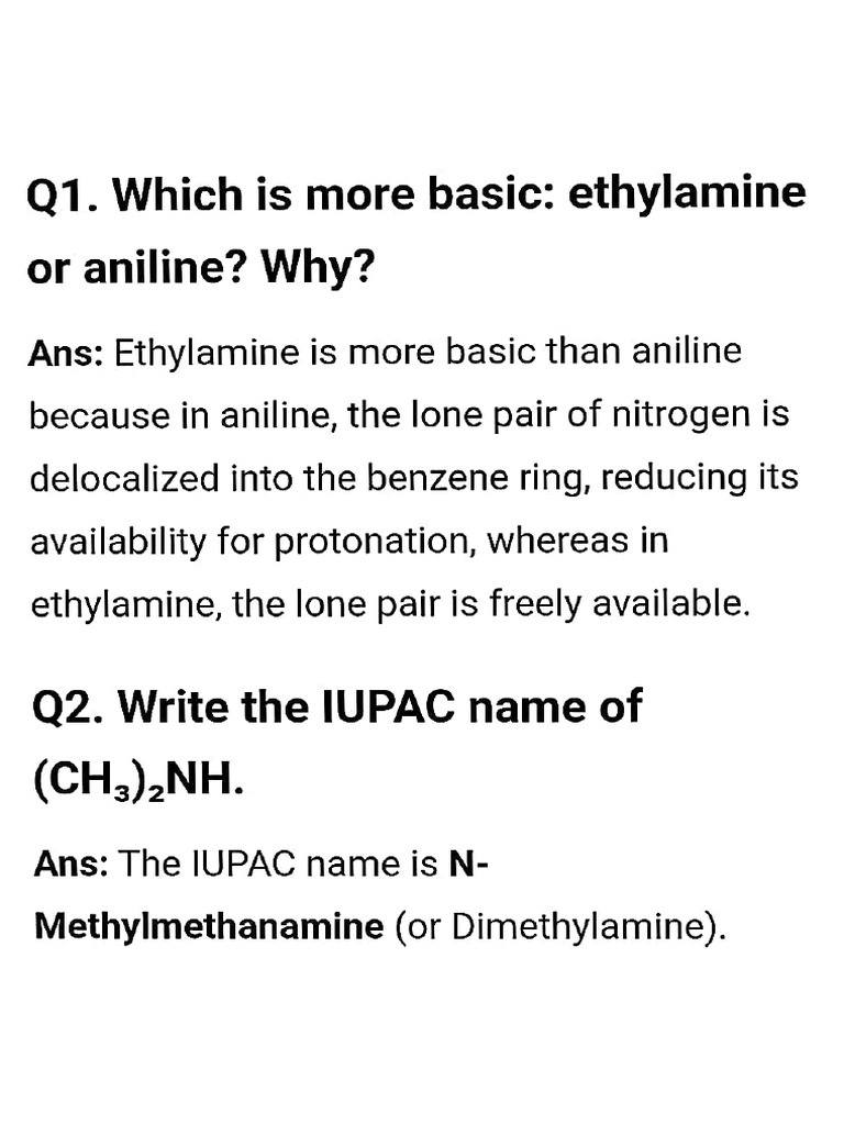 Amine Chapter Important Questions | PDF