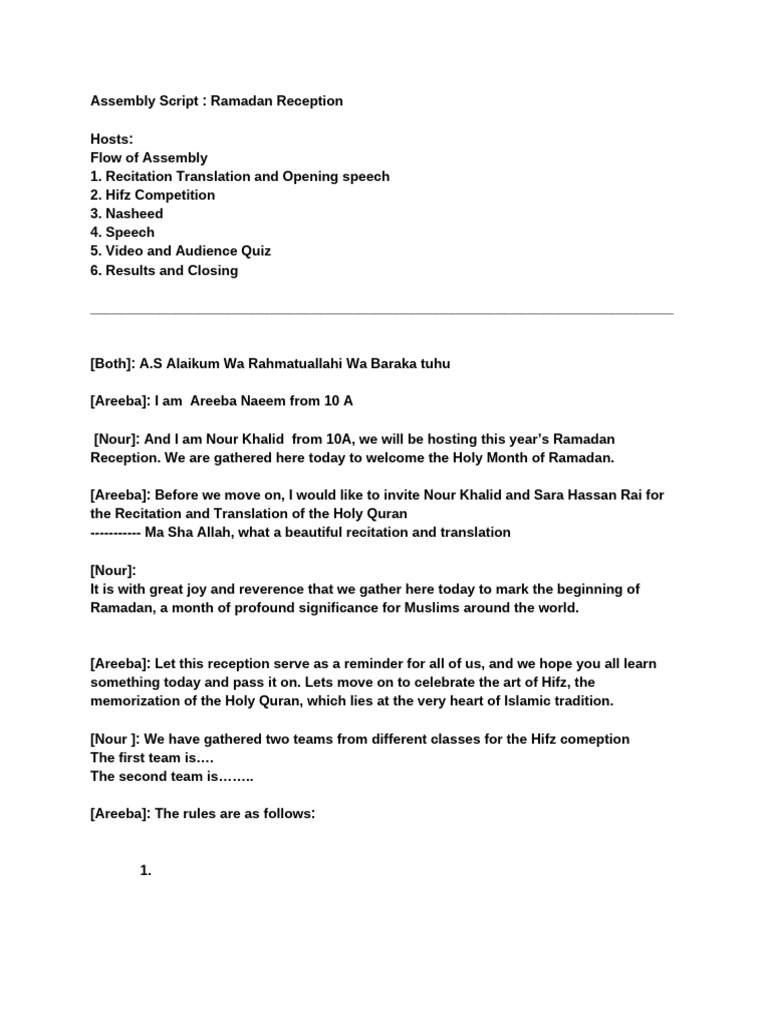 Ramadan Reception Assembly Overview | PDF | Abrahamic Religions | Quran