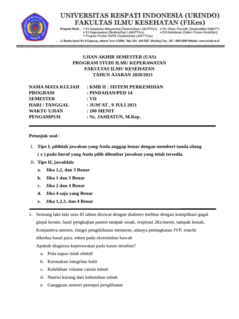 Soal Uas Perkemihan 21 Fix Ped 14 | PDF