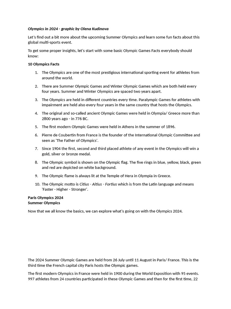 Olympics in 2024 FACTS | PDF | Olympic Games | Sports Competitions