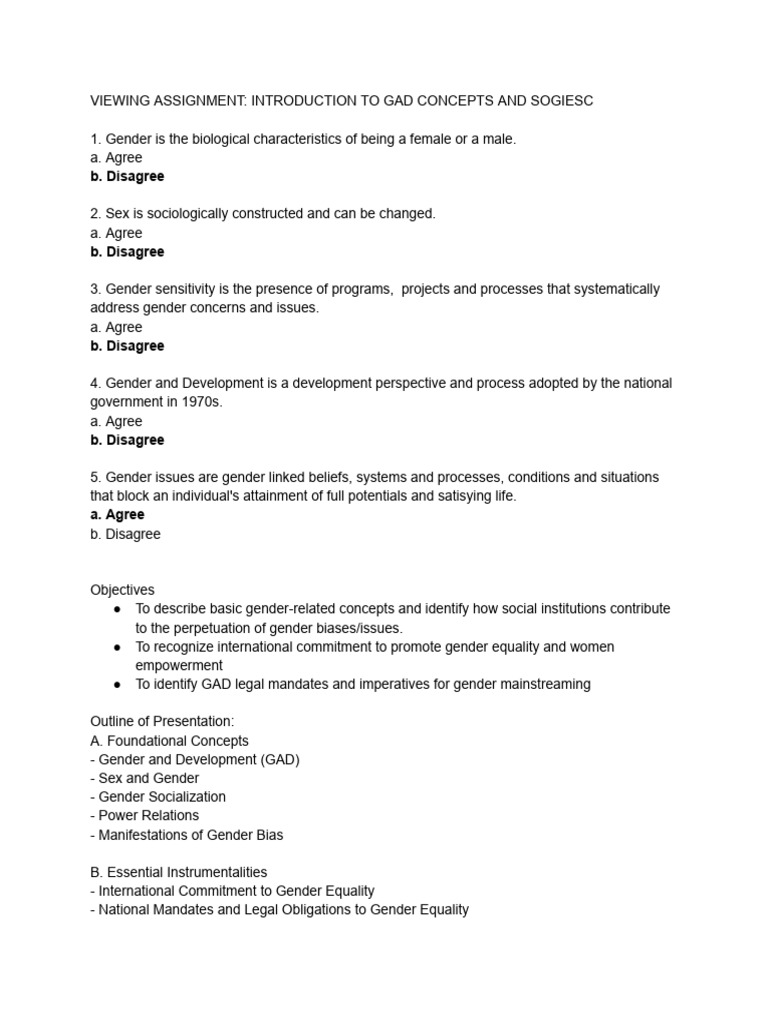 Viewing Assignment - Introduction To Gad Concepts and Sogiesc | PDF | Gender | Gender Studies