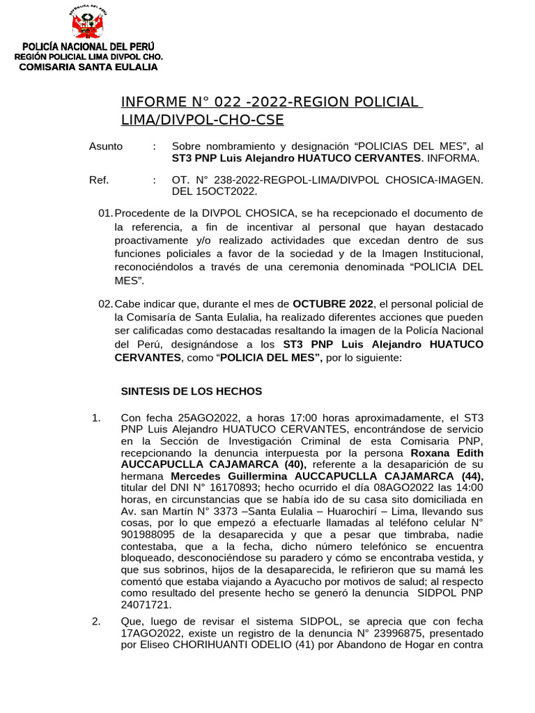 Informe #17 Policia Del Mes Julio | PDF | Derecho penal | Justicia penal