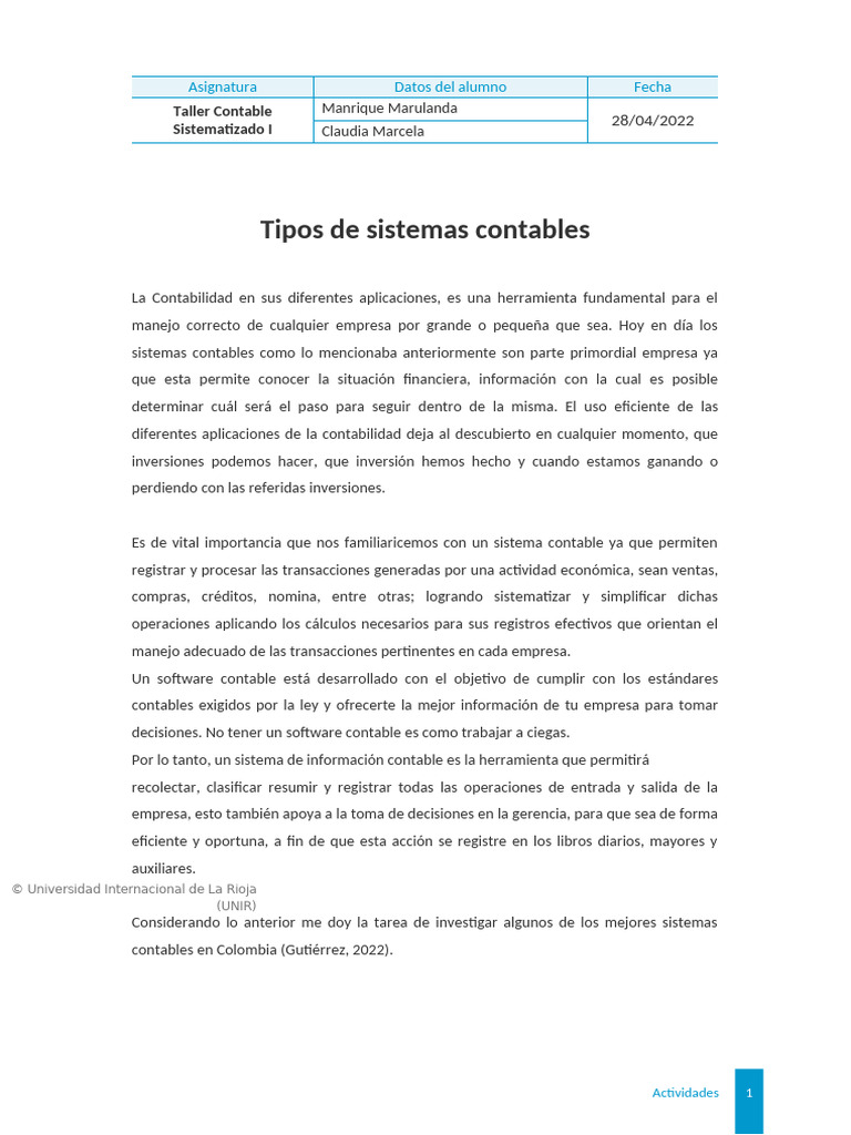TIPOS DE SISTEMAS CONTABLES | PDF | Contabilidad | Software