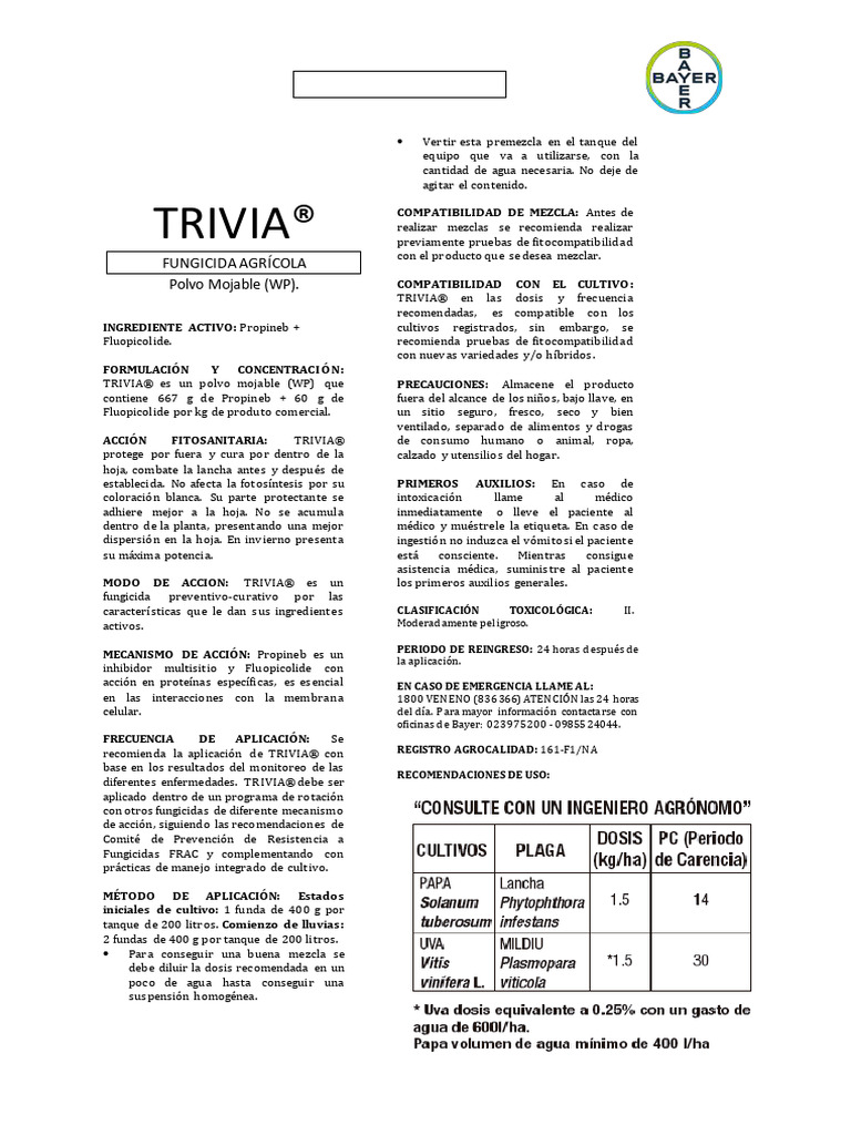 Trivia Bayer Ficha Tecnica Ecuador | PDF