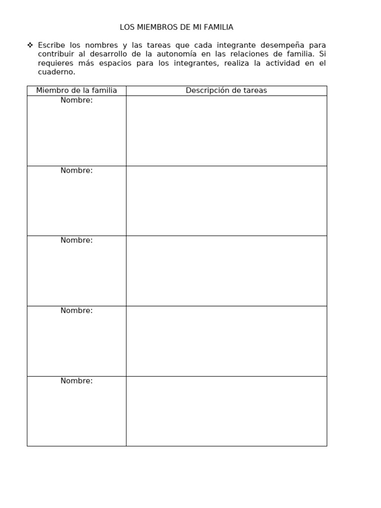 EJERCICIO_MI FAMILIA ES MI GRAN EQUIPO | PDF | Psicología Social