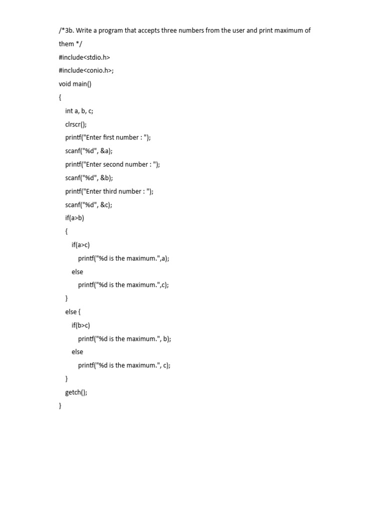 Find Maximum of Three Numbers in C | PDF