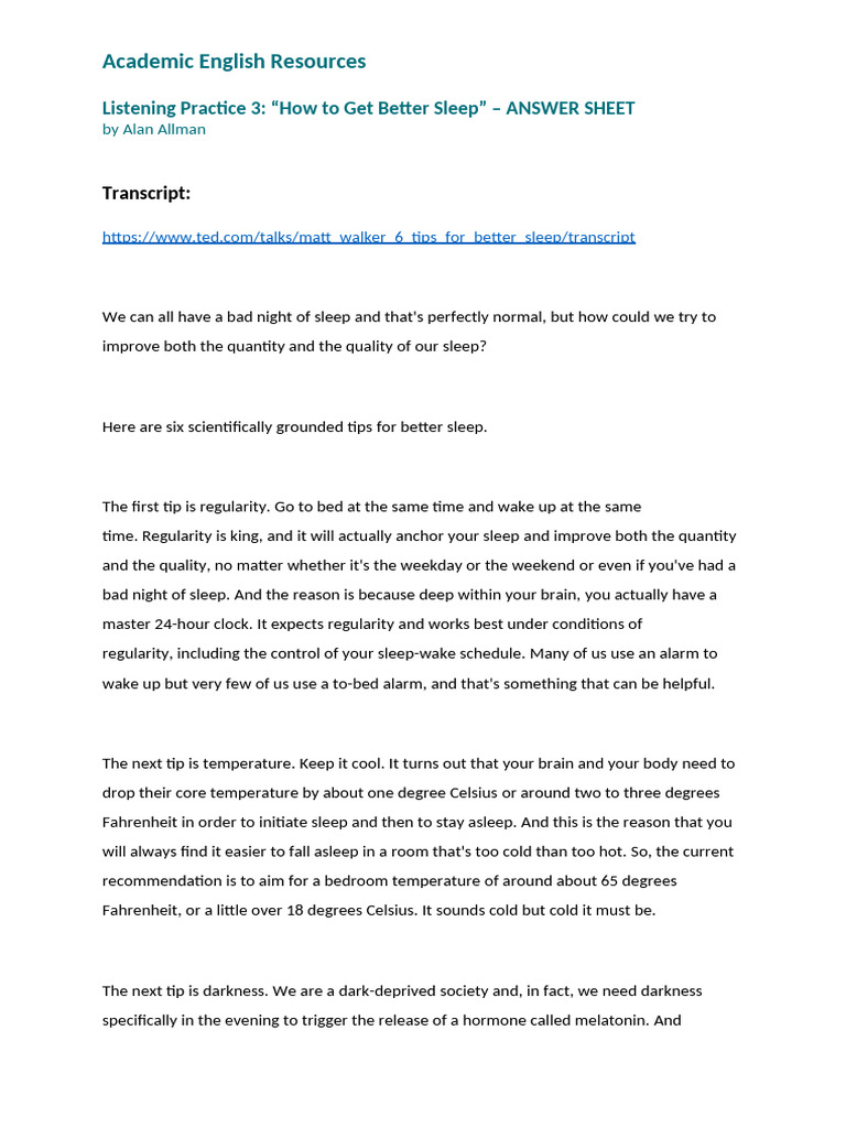 Listening Practice 3 Transcript | PDF | Sleep | Animal Physiology