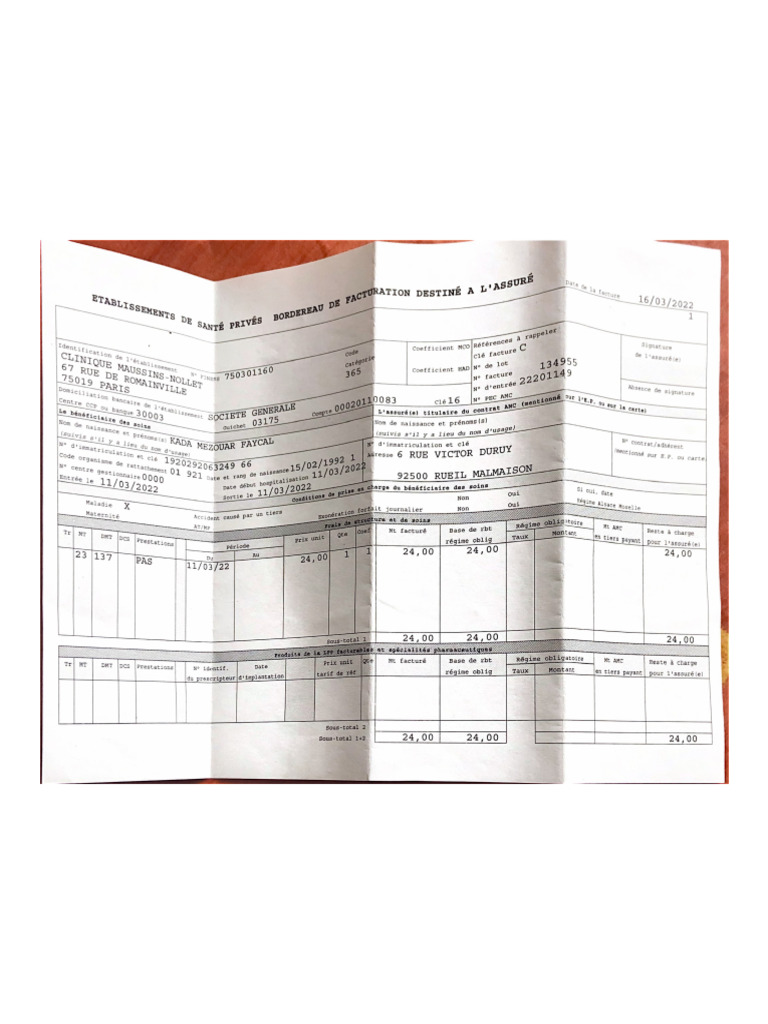 Bordereau de Facturation Santé Privés Destiné A L'assuré | PDF
