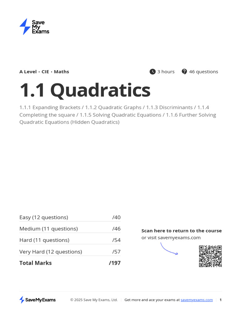 A Level Quadratics Practice Questions | PDF | Quadratic Equation | Mathematical Analysis