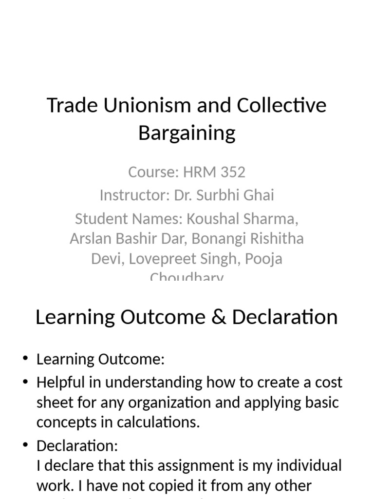 Trade Unionism and Collective Bargaining Presentation | PDF ...