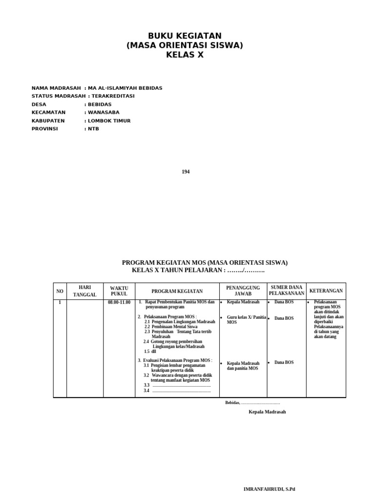 Buku Kegiatan Mos | PDF