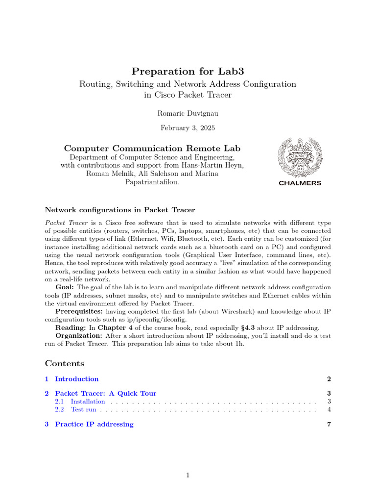 Cisco Packet Tracer Lab3 Prep Guide | PDF | Computer Network | Ip Address
