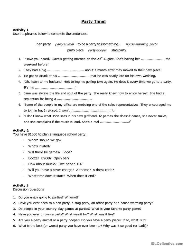 Fun Party Activities and Discussions | PDF