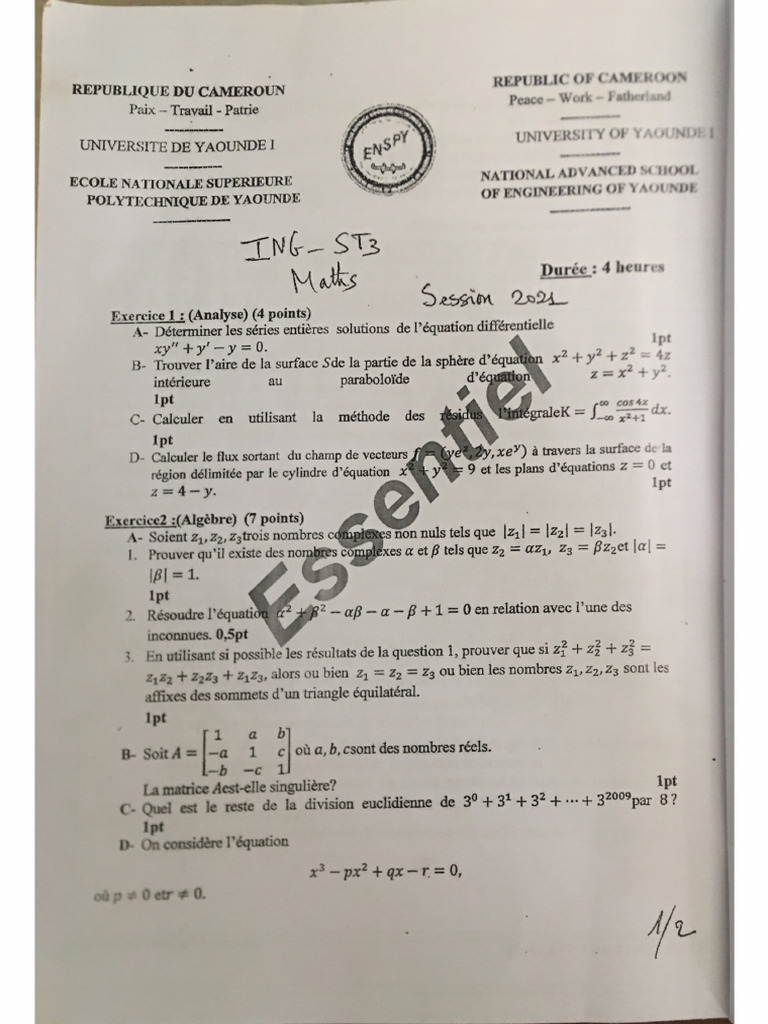 Enspy epreuves | PDF