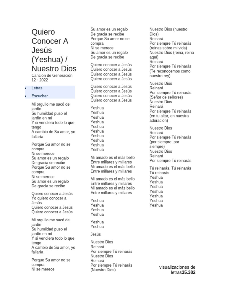 Canción de Alabanza: Conocer a Jesús | PDF | Jesús