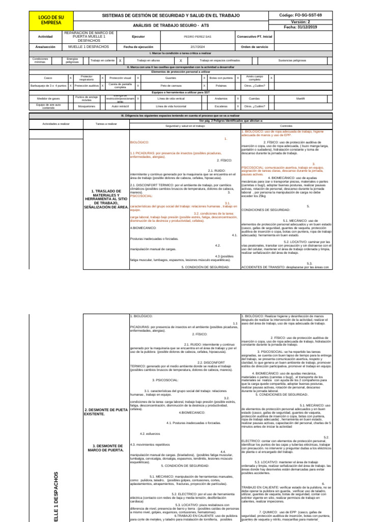 ATS Ejemplo de Diligenciamiento | PDF | Guante | Enfermedades y trastornos