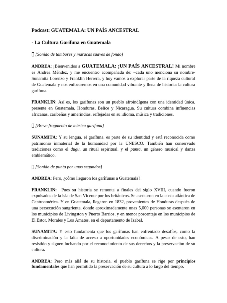 Guion Podcast Cultura Garífuna | PDF | Guatemala