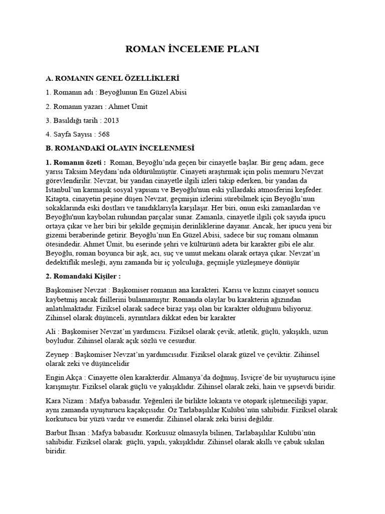 Roman İnceleme Plani | PDF