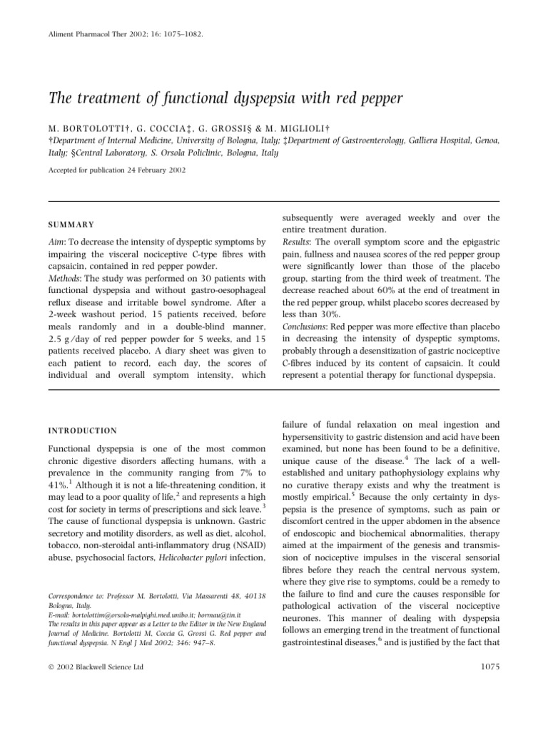 Bortolotti 2002 the Treatment of Functional Dyspepsia | PDF | Indigestion | Diseases And Disorders