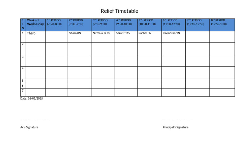 Relief Timetable 17-2 - MONDAY | PDF