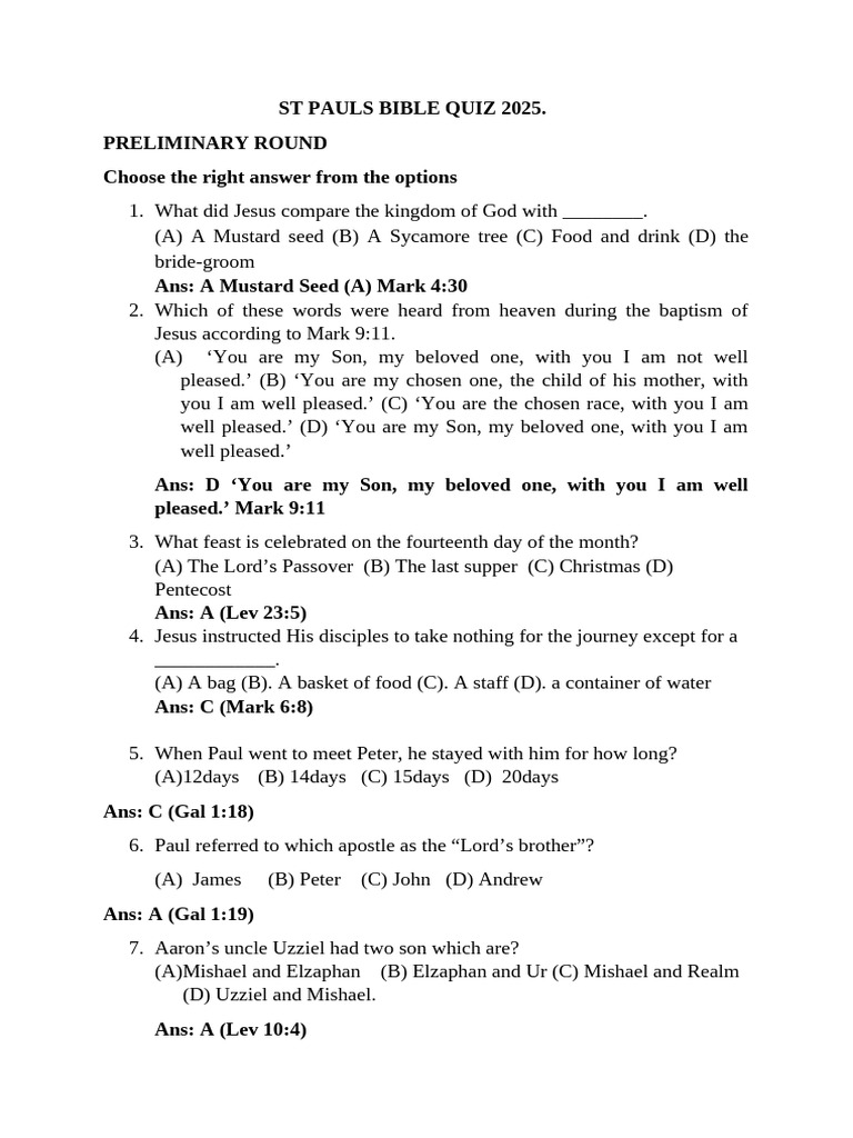 Preliminary Round of ST Pauls Bible Quiz 2025 | PDF | Paul The Apostle ...