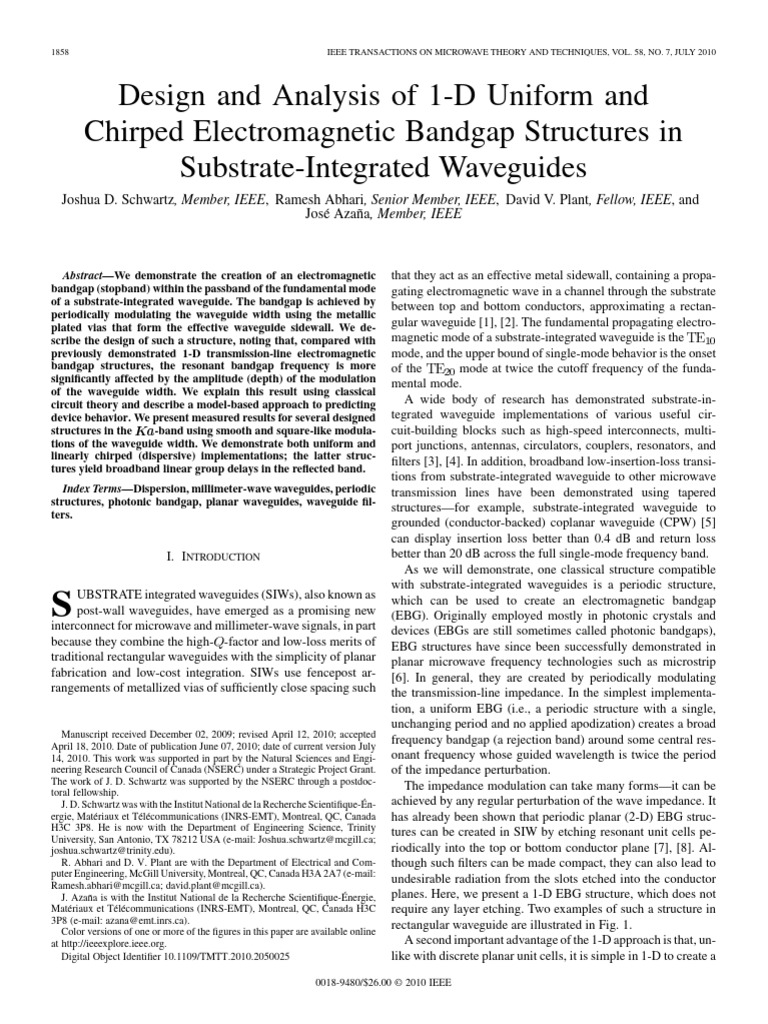 Design and Analysis of 1-D Uniform and Chirped Electromagnetic Bandgap ...