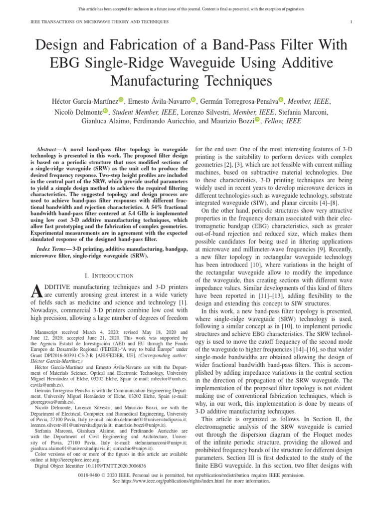 Design and Fabrication of a Band-Pass Filter With EBG Single-Ridge ...