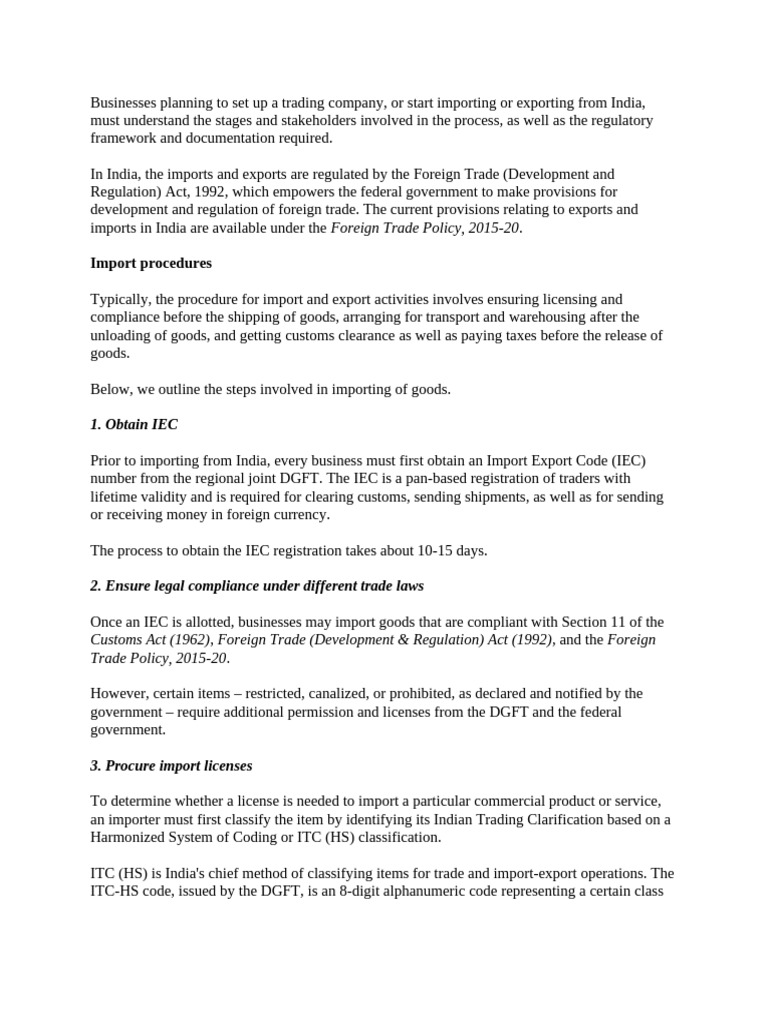 Import-Export Licensing in India Guide | PDF | Customs | Exports