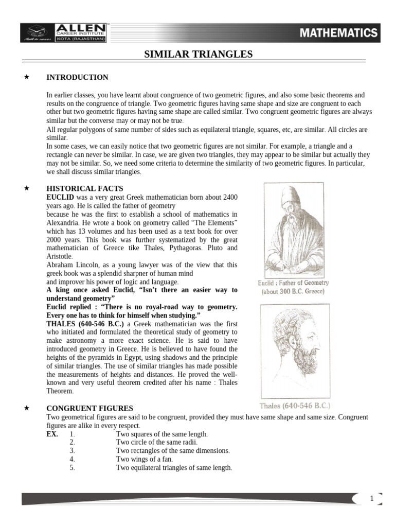 1. SIMILAR TRIANGLES | PDF | Geometry | Shape
