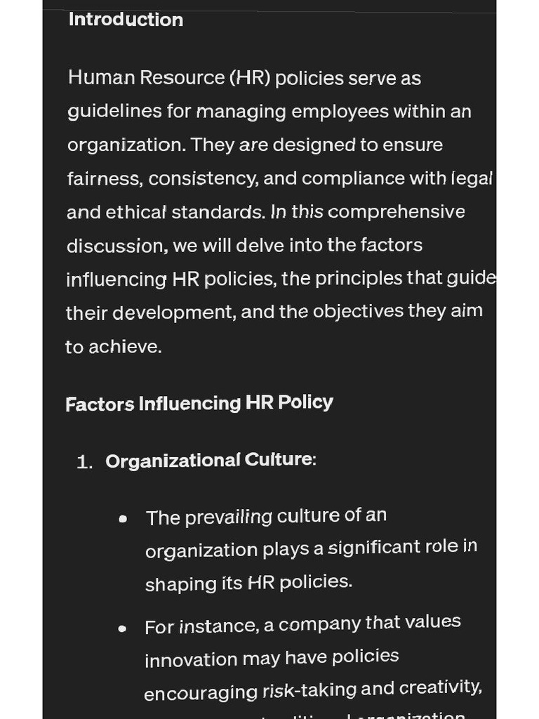 Explain Factors, Principles Objectives of HR Policy. | PDF