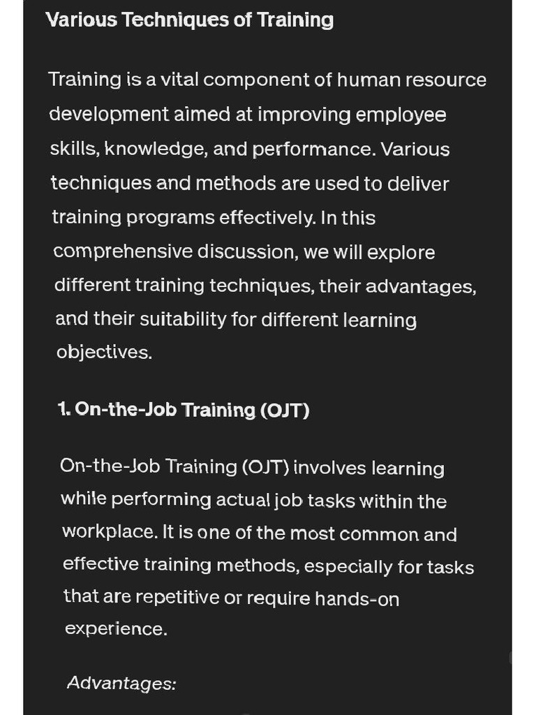 Explain Various Techniques of Training | PDF