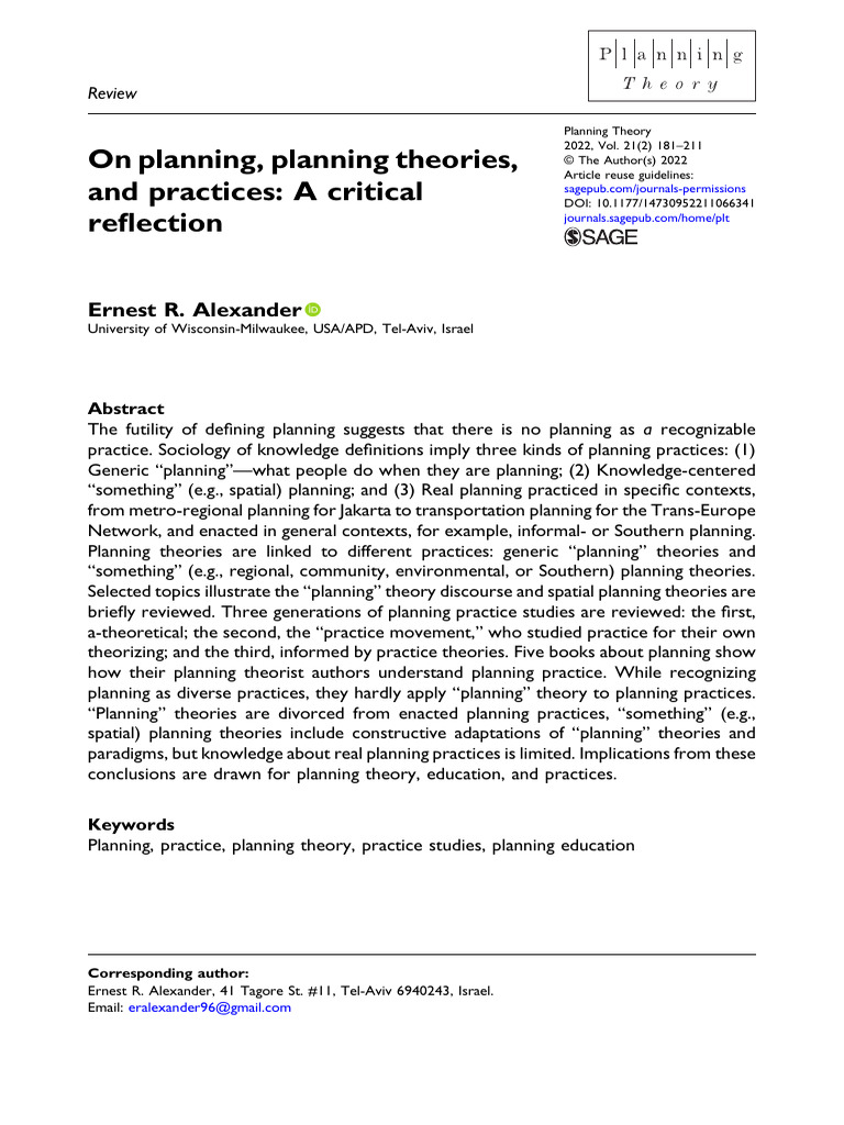 Critical Reflections on Planning Theory | PDF | Theory | Science