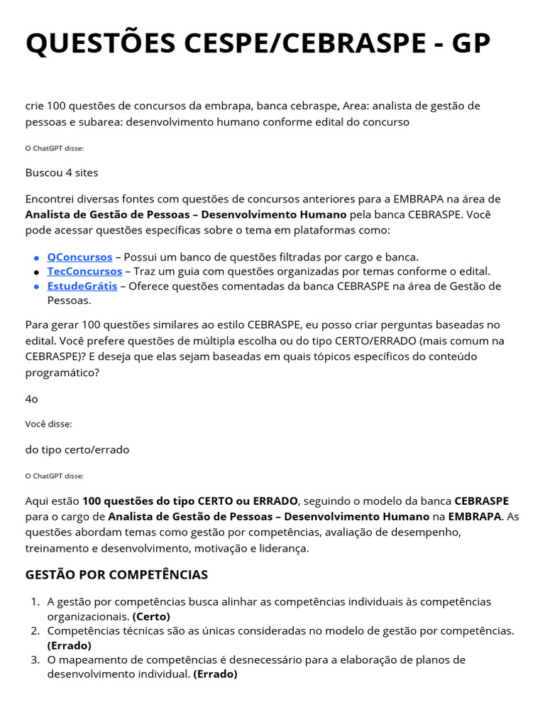 QUESTOES CEBRASPE CESPECEBRASPE | PDF | Liderança | Cultura organizacional