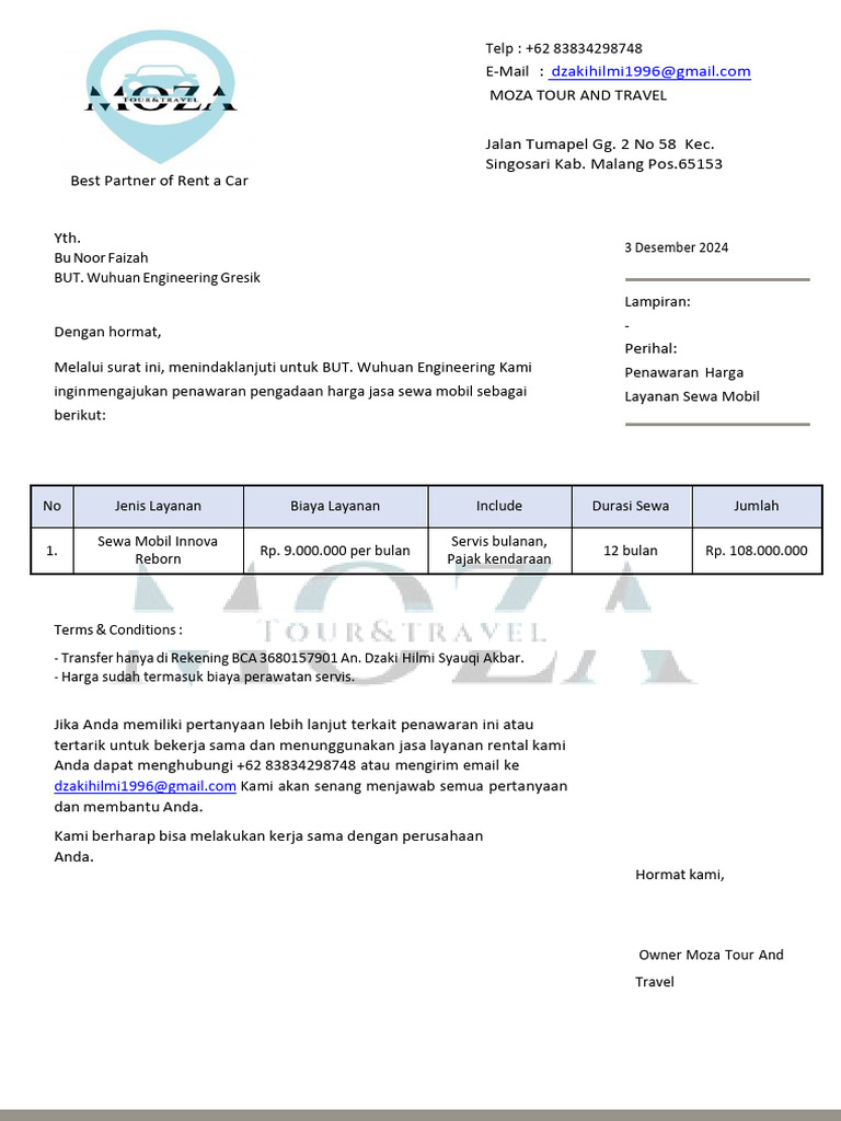 Penawaran Sewa Mobil untuk Wuhuan | PDF