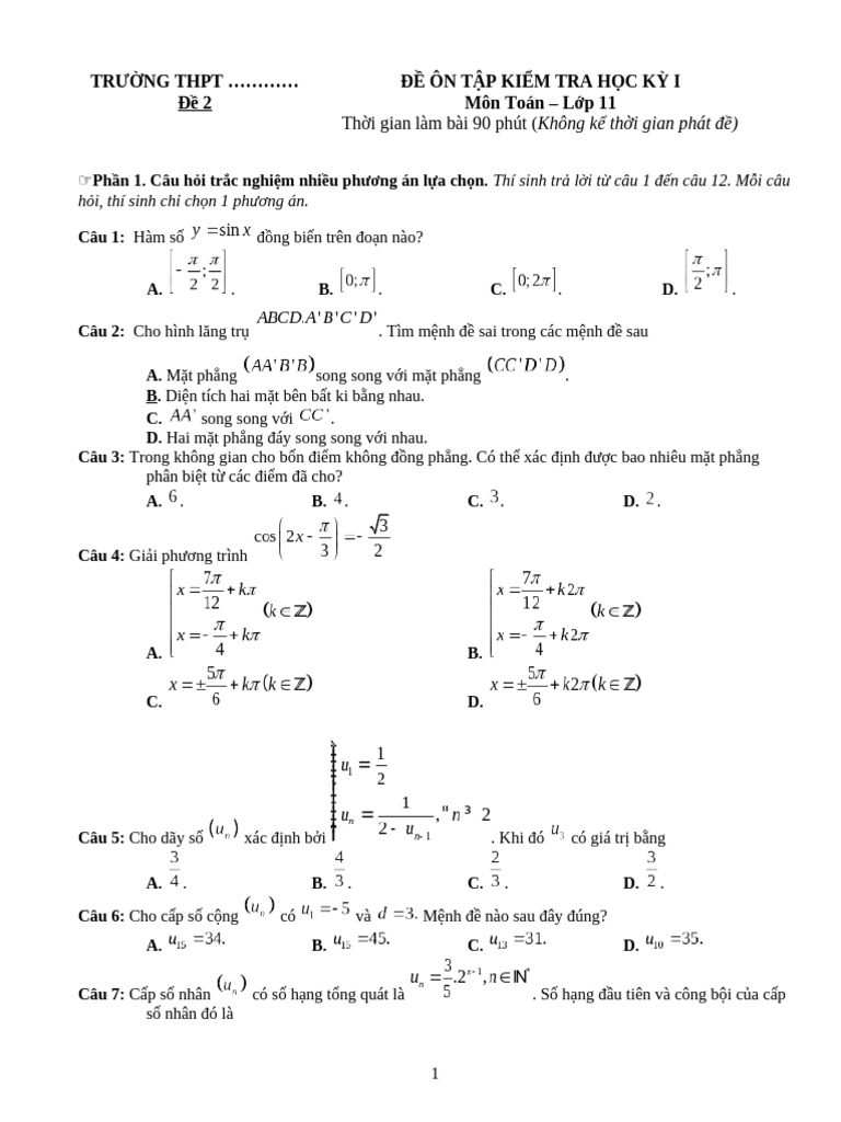 ĐỀ 02 ÔN TẬP CKI - TOÁN 11 (CD) | PDF