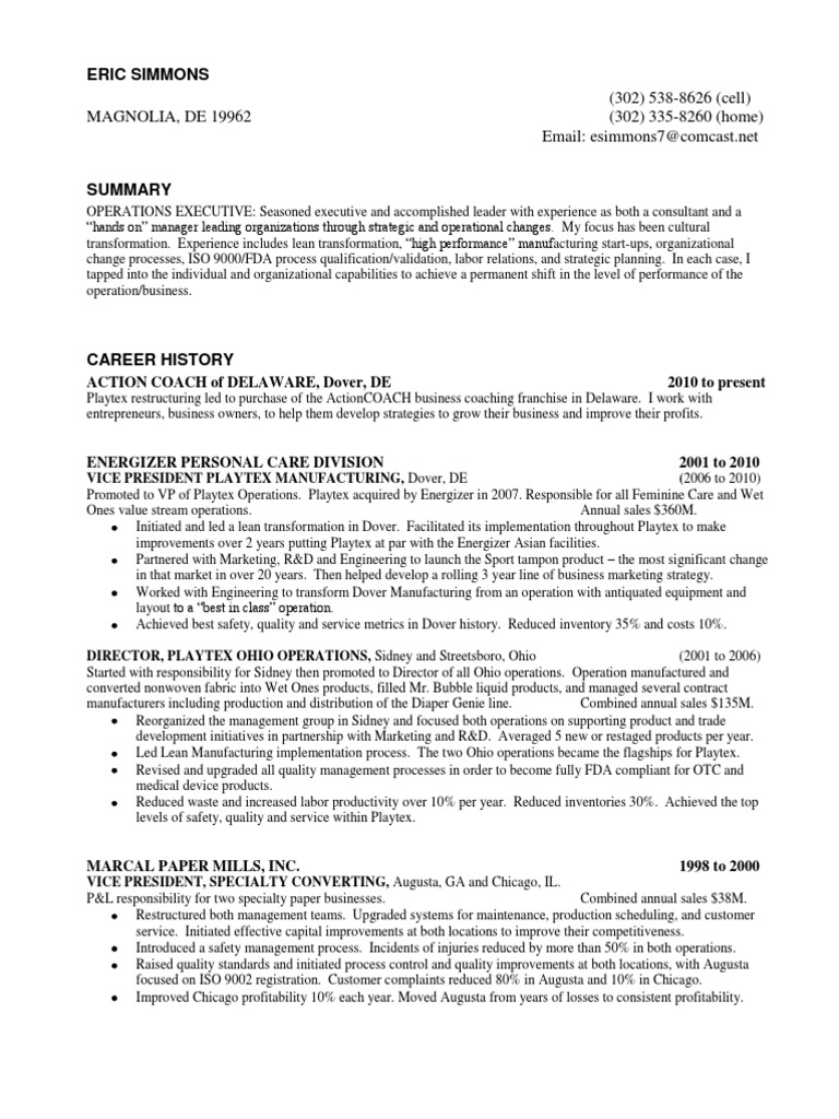 Vice President Manufacturing Lean Operations in Dayton OH Resume Eric ...