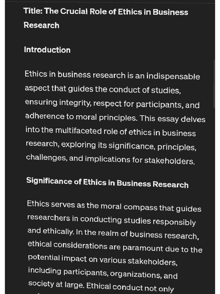 Role of Ethics in Business Research | PDF