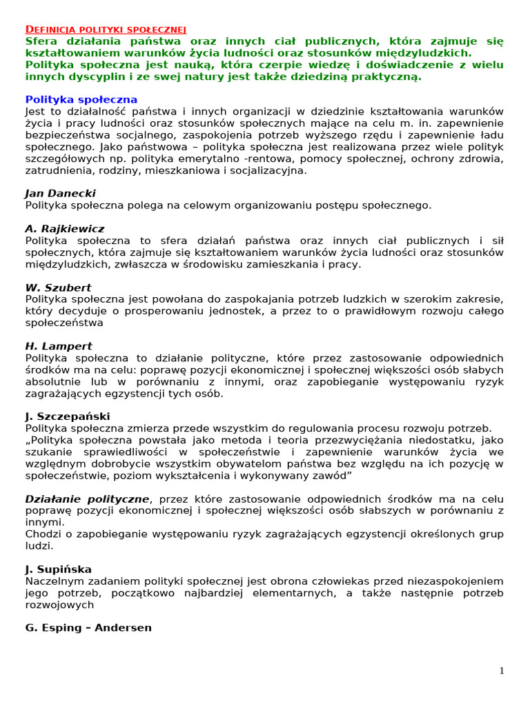 Modele Polityki Spolecznej | PDF