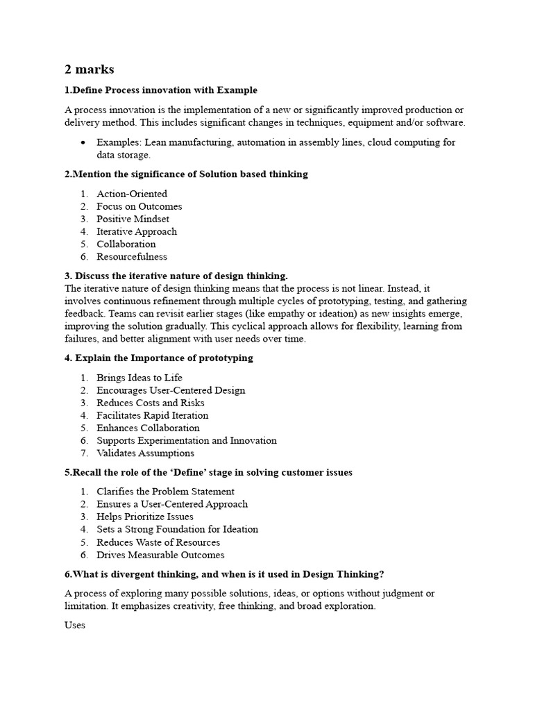 2marks, 10 Marks For CO1&CO2 DT | PDF | Design Thinking | Prototype