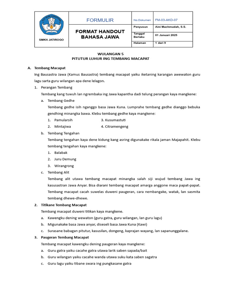 Pitutur Luhur Tembang Macapat | PDF