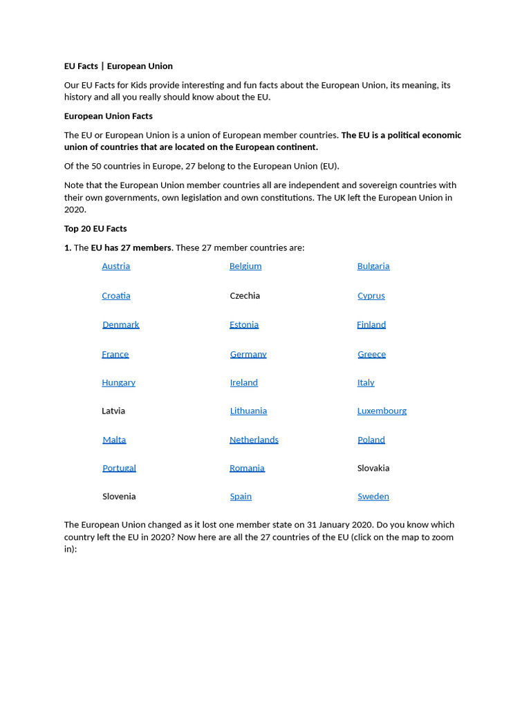 EU Facts European Union | PDF | European Union