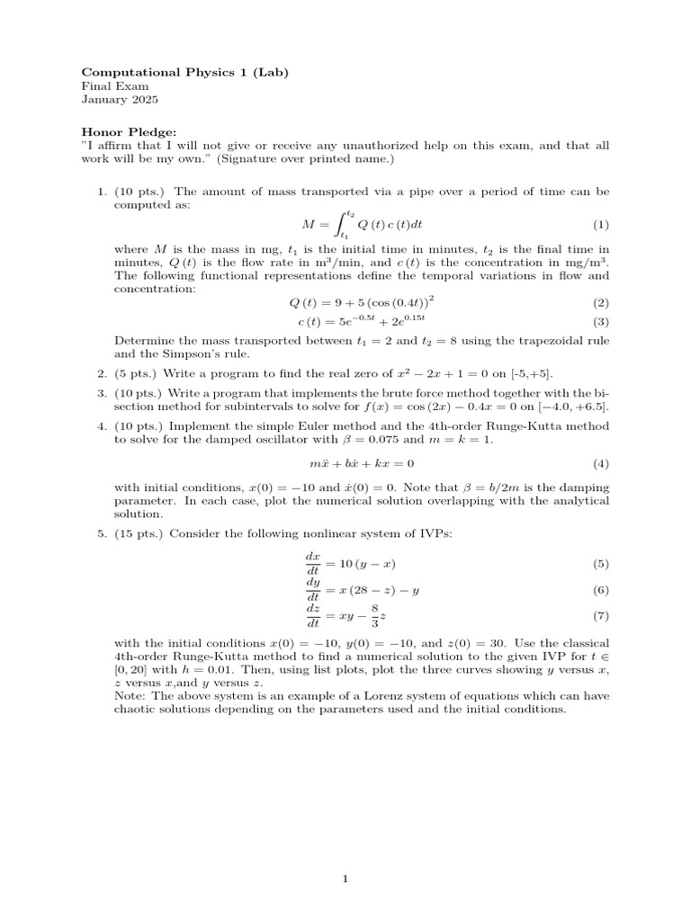 Computational Physics Lab Final Exam | PDF | Differential Equations ...