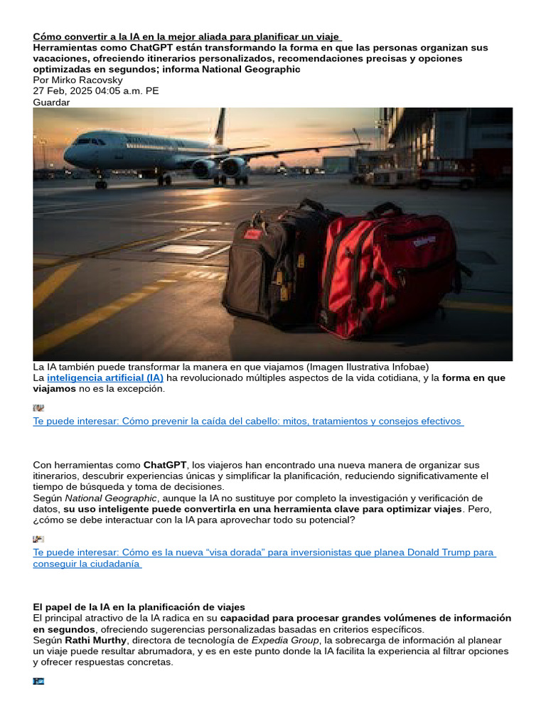 Cómo convertir a la IA en la mejor aliada para planificar un viaje | PDF | Inteligencia ...