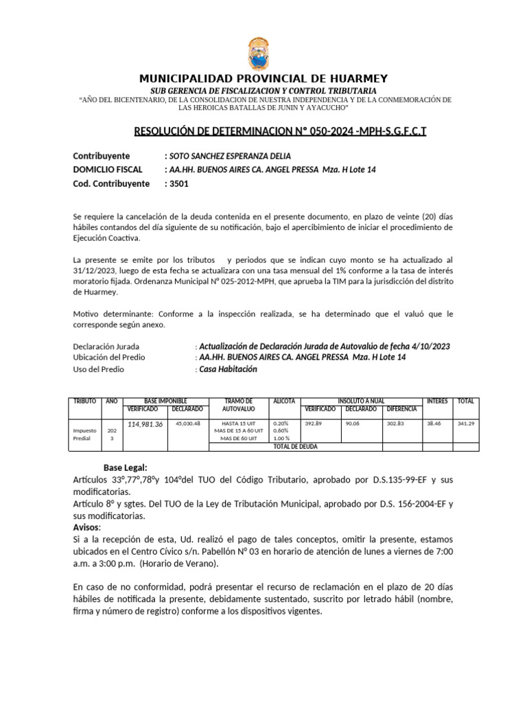 R.D. #050 Soto Sanchez Esperanza | PDF | Economias | Pagos