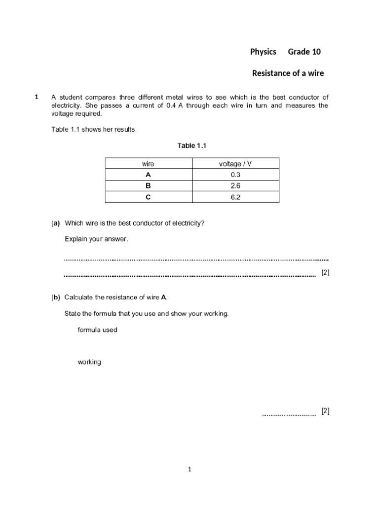 Resistance of A Wire STR | PDF